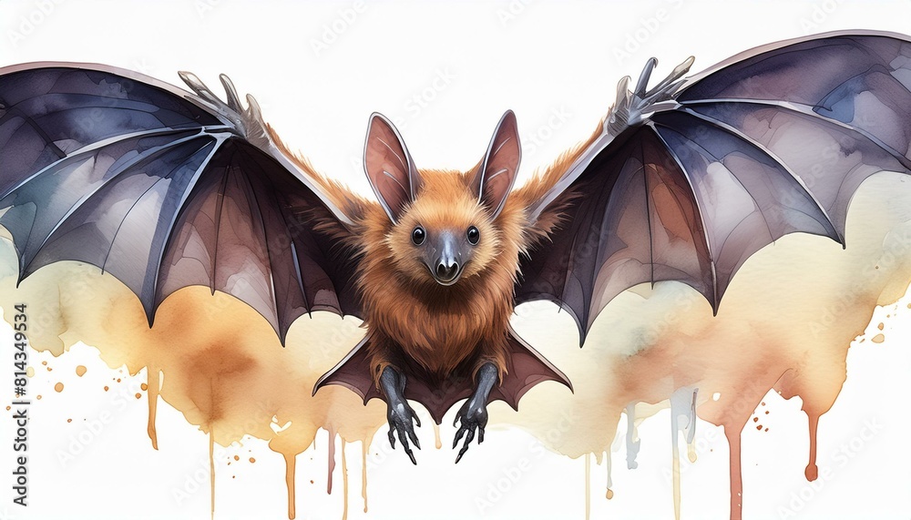 Picture watercolor of Drawing of brown bat flying on isolated on cut ...