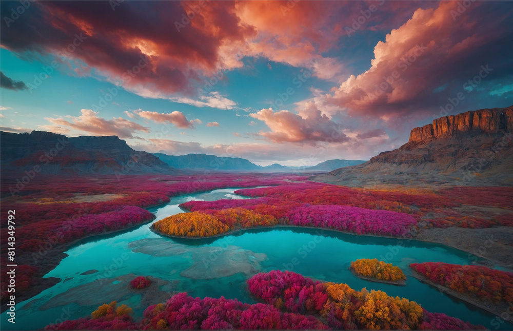 A stunning landscape transformed by AI, with vibrant colors and surreal ...