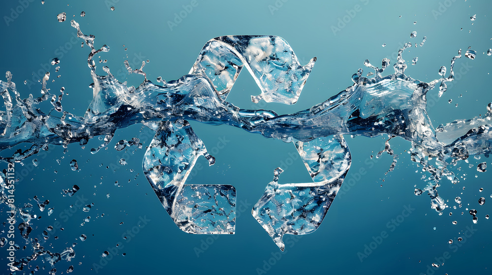 The water renewable energy recycling sign in the liquid background. An ...
