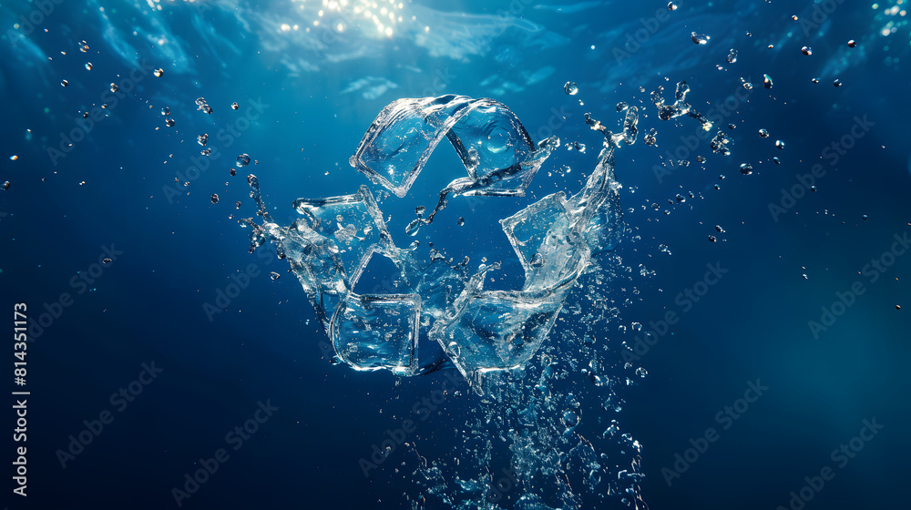 The water renewable energy recycling sign in the liquid background. An ...