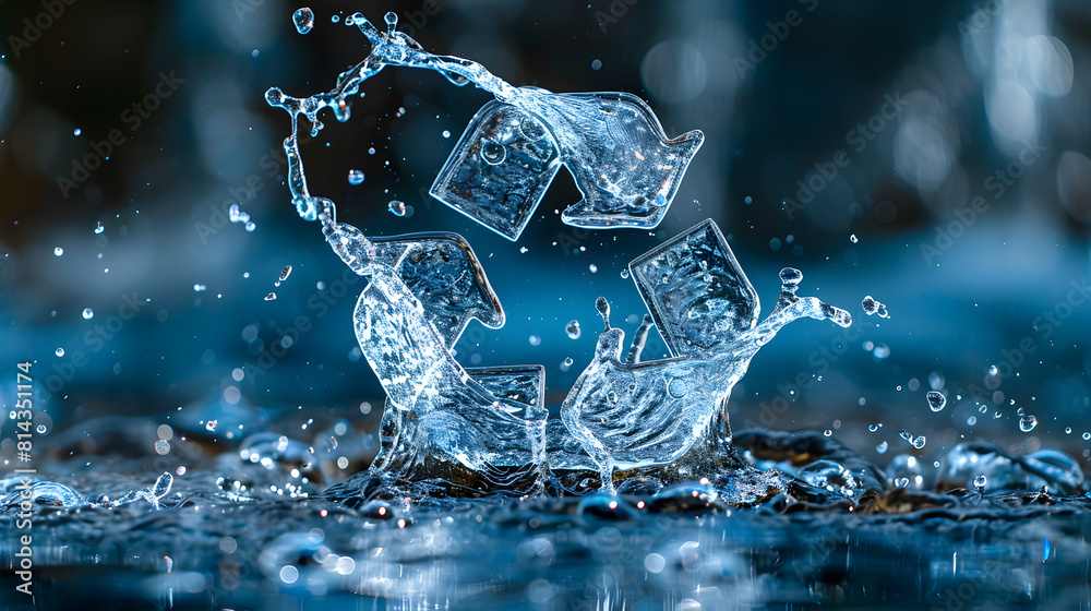 The water renewable energy recycling sign in the liquid background. An ...