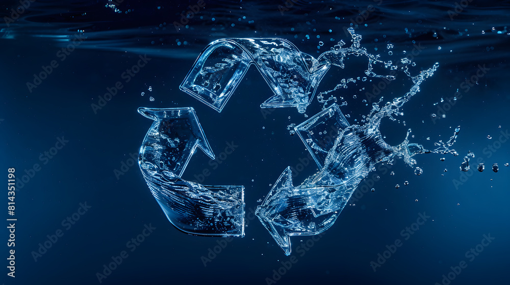 The water renewable energy recycling sign in the liquid background. An ...