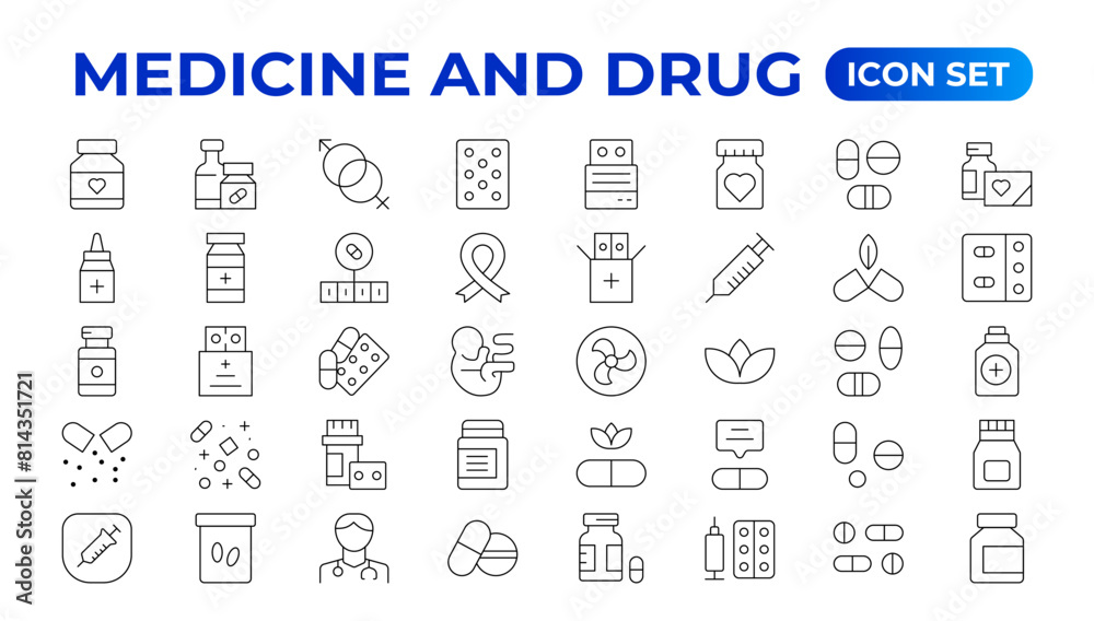 Set of medicine Icons. Simple line art style icons pack. Vector ...
