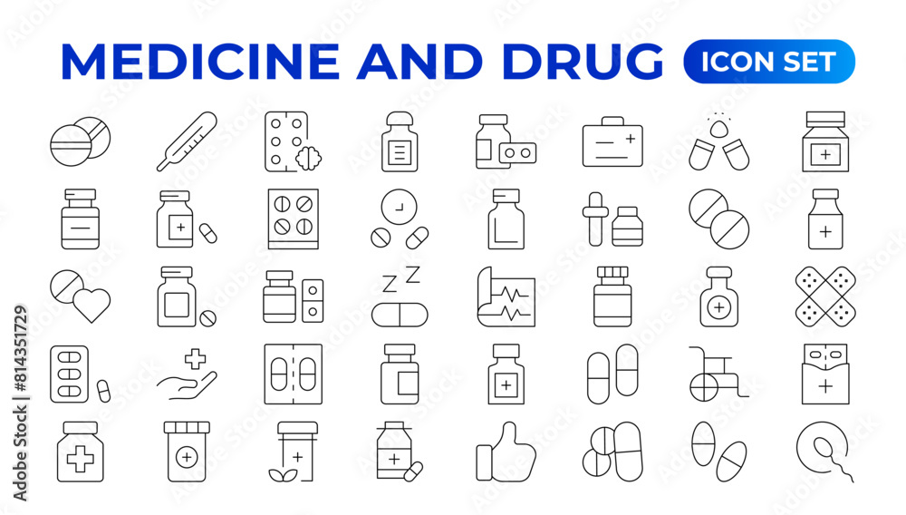 Set of medicine Icons. Simple line art style icons pack. Vector ...