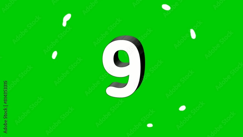 3D Number 9 nine sign symbol animation motion graphics icon on green ...