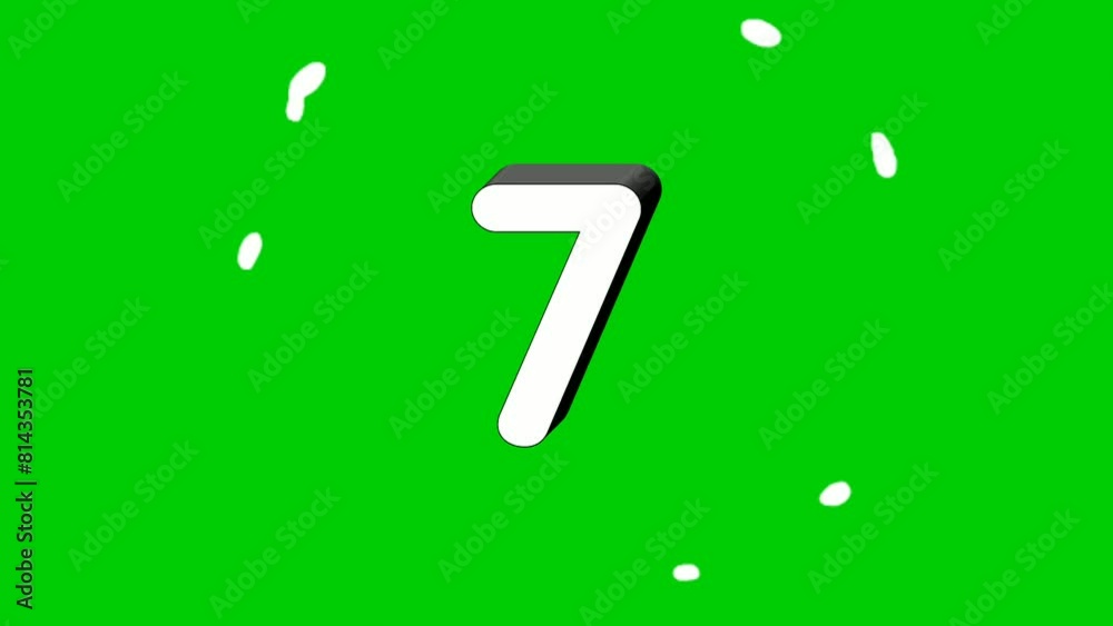 3D Number 7 seven sign symbol animation motion graphics icon on green ...