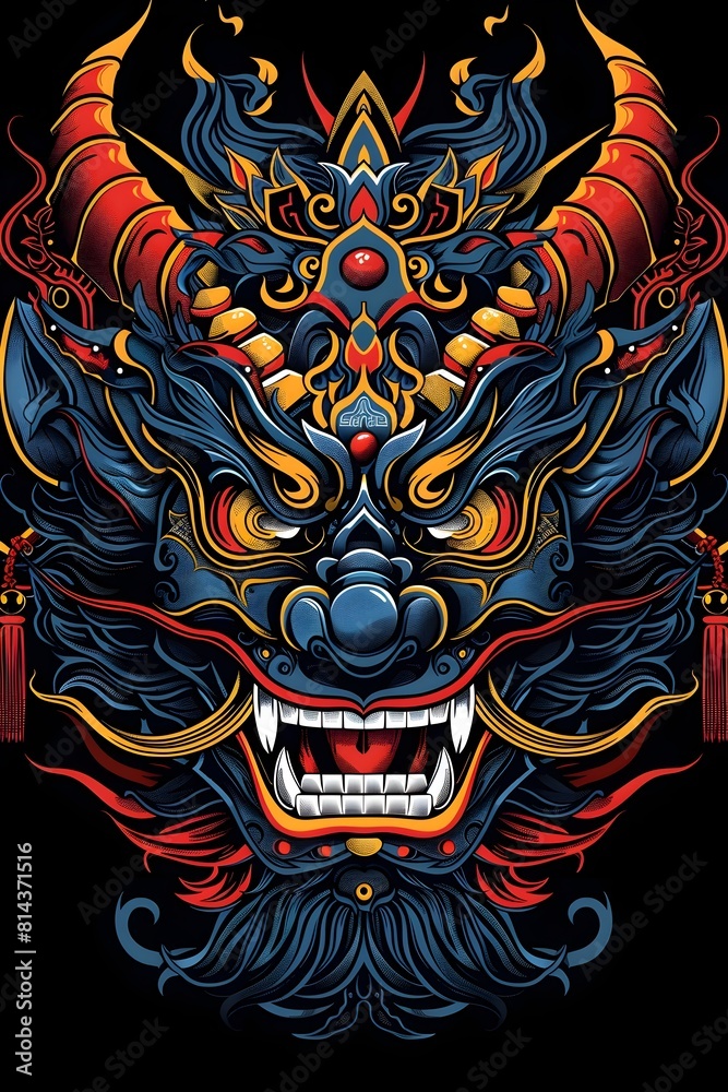 Menacing Japanese Hannya Mask with Intricate Details and Vibrant Colors ...