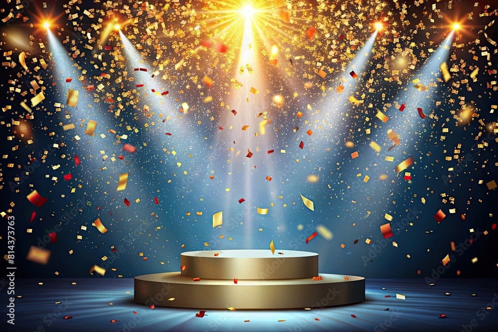 Winner background with confetti. Celebrating announcement award podium ...