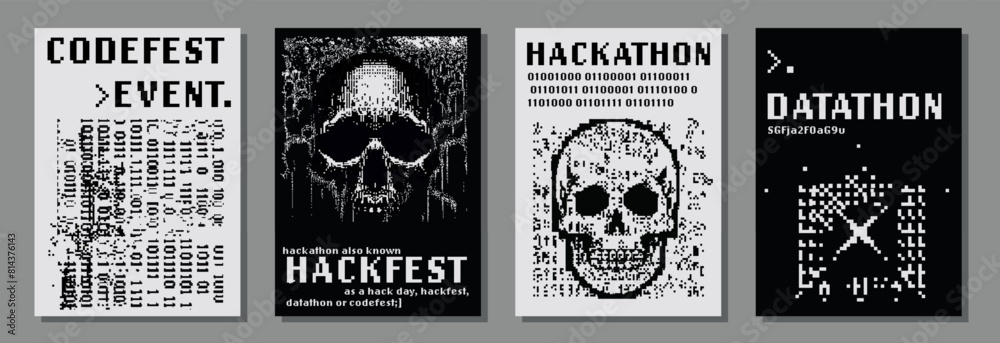 Set Of Posters For Hackathon Also Known As A Hack Day Hackfest Datathon Or Codefest Event