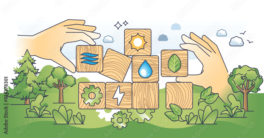 Eco strategy for business to save nature resources outline hands ...