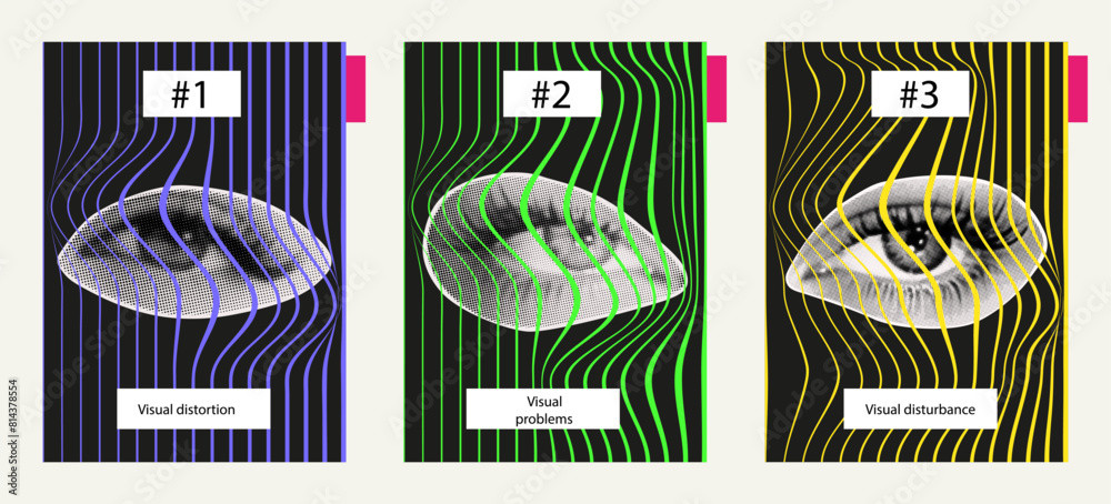 Female eye, wavy abstract shapes. Optical illusion of the eyes, vision ...