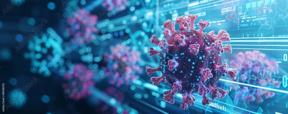 Quantum computing interface showing a 3D model of a virus, aiding in ...