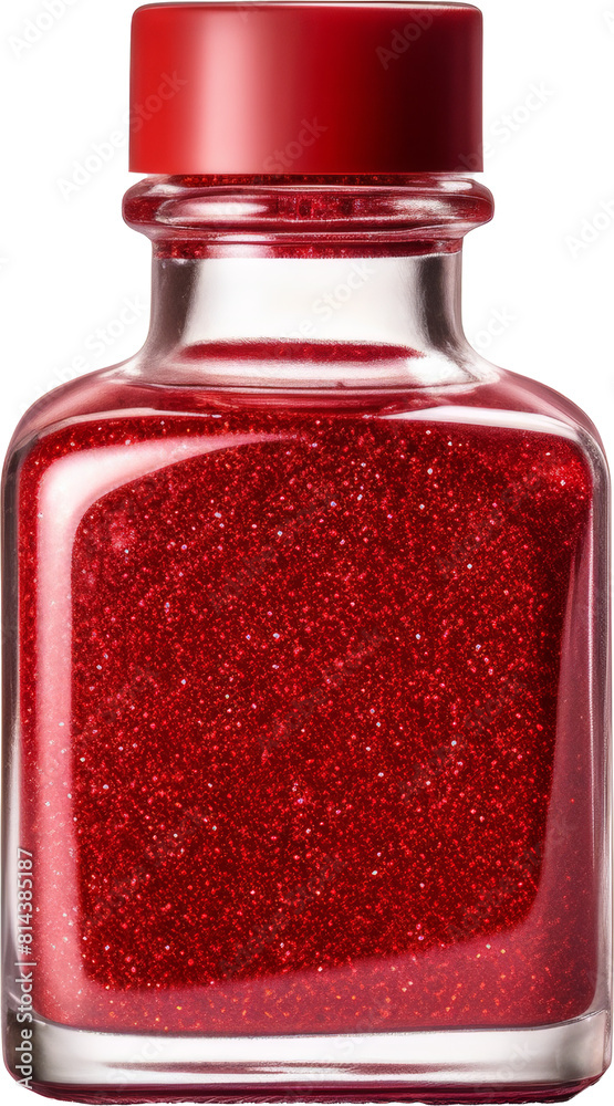 bottle of red glitter powder isolated on white or transparent ...