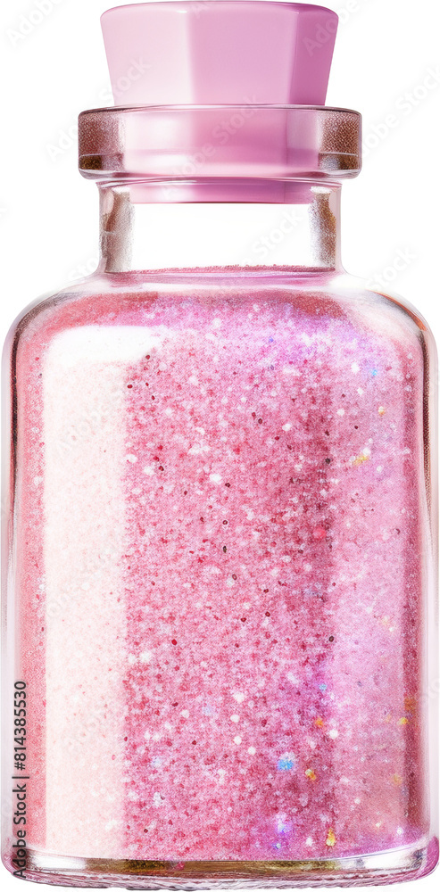 bottle of pink glitter powder isolated on white or transparent ...