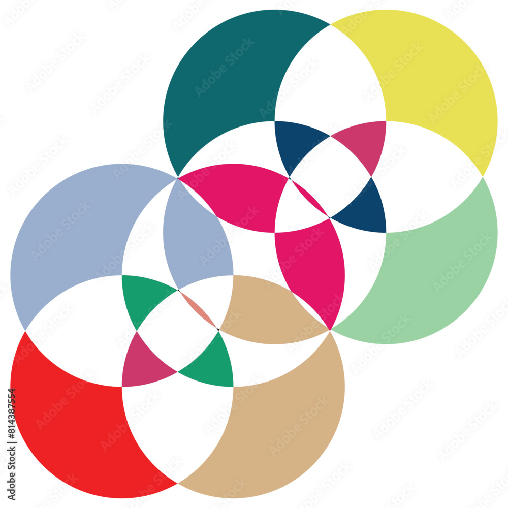 Discrete maths glyph color icon. Overlapping circles. Intersection. Venn diagram. Venn diagram ...