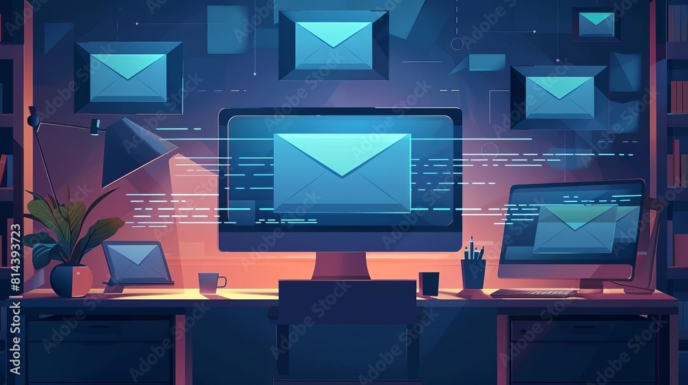 Email security protocols flat design side view digital communication ...