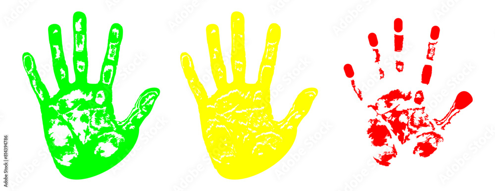 Hand rainbow print isolated on white background. Color child handprint ...