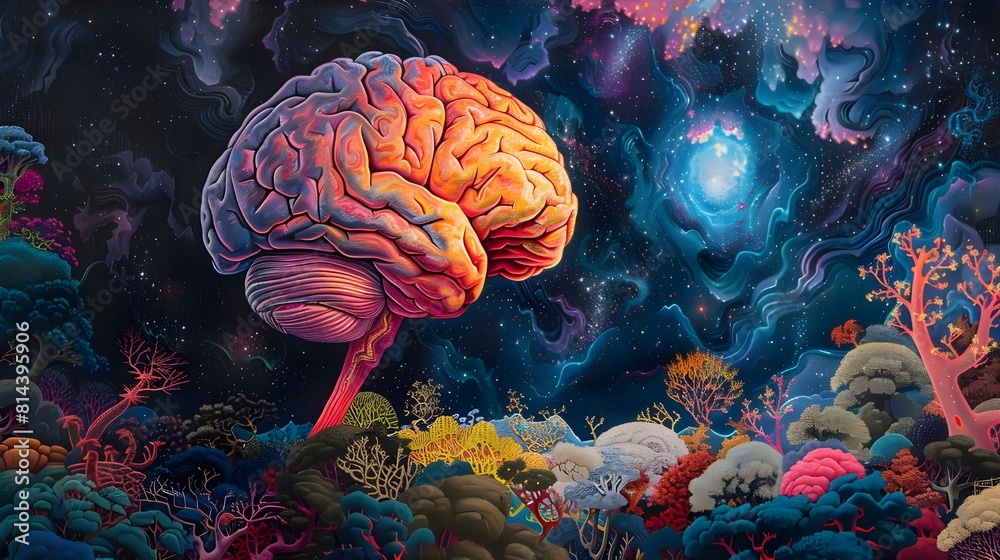 Abstract human brain and think mind consciousness background. Many ...