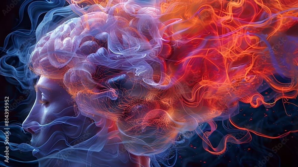 Abstract digital art of colorful human brain image background. Magnetic ...