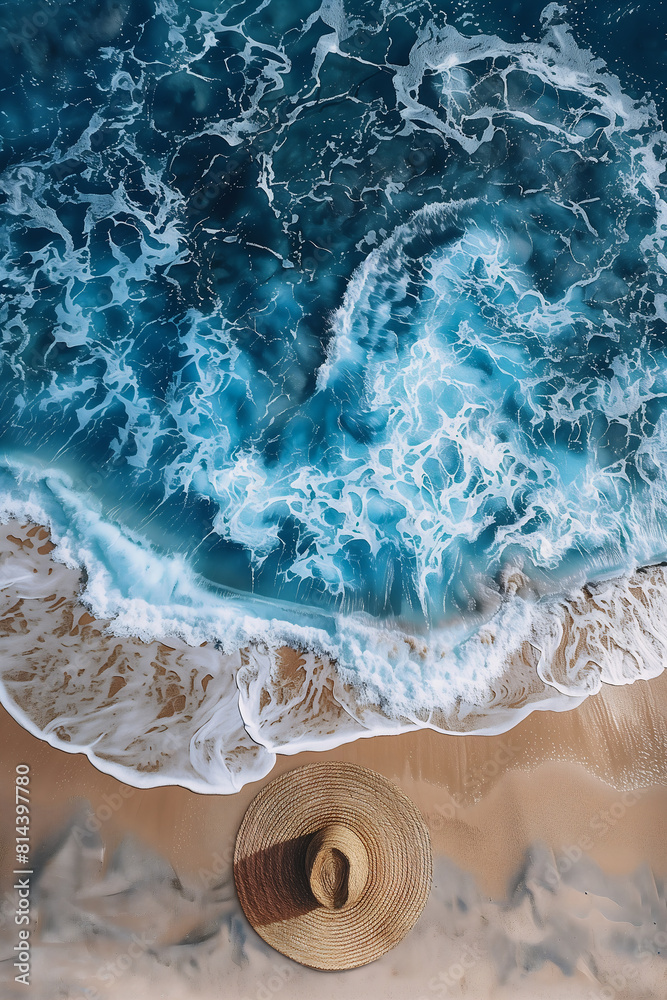 aerial view hat beach waves crashing perspective sky princess incredible wide panoramic deep ...