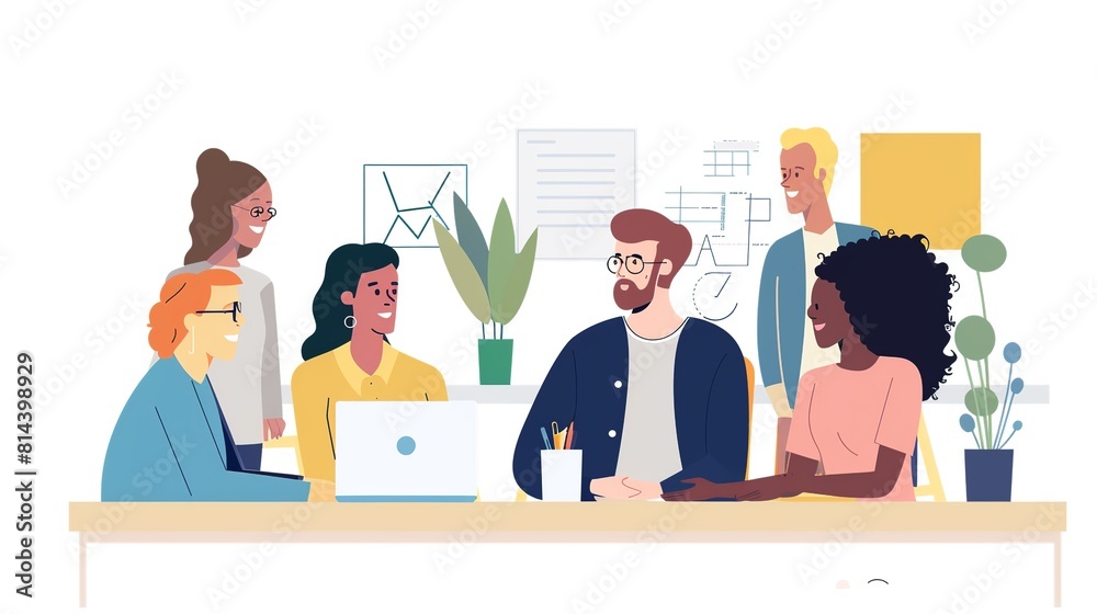 Cartoon group of business people having a meeting around a table Stock ...