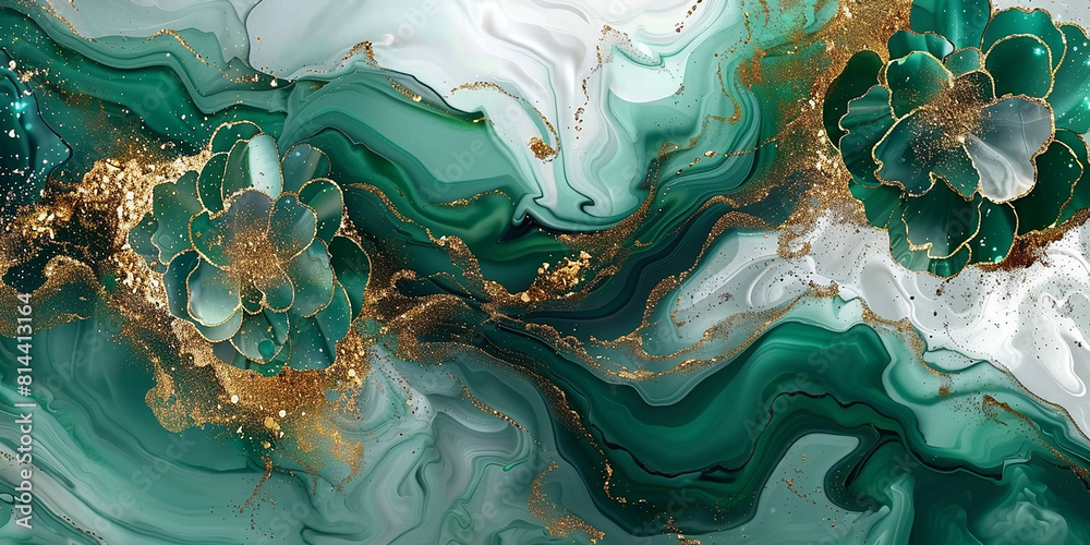 flower marble texture with abstract green, white, glitter and gold ...