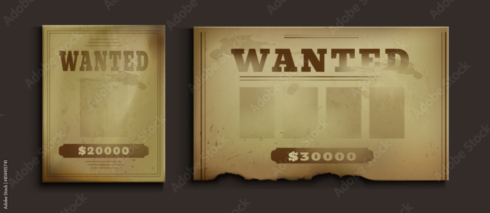 Old western wanted paper poster for reward vector template. Criminal ...