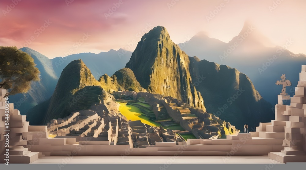 Vanilla sky with Machu picchu background in paper art and craft design ...