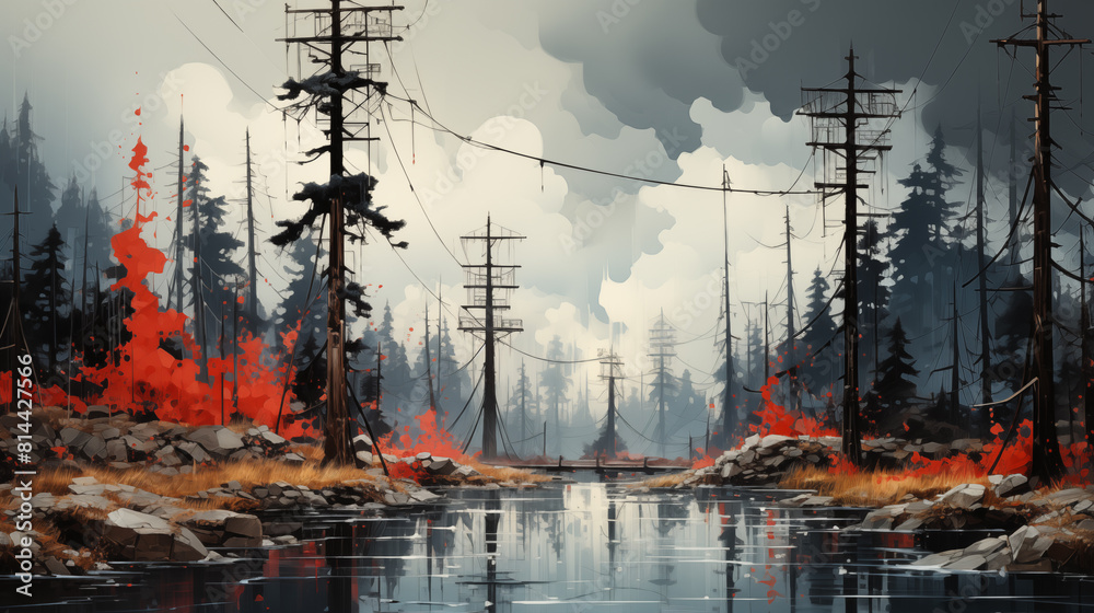 Witness the majestic network of electric poles in this captivating ...