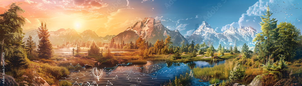 An expansive view of a thriving ecosystem is combined with data ...