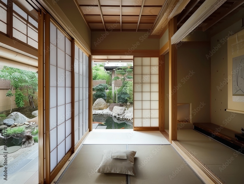 Traditional Japanese House with Sliding Shoji Doors and Garden View ...