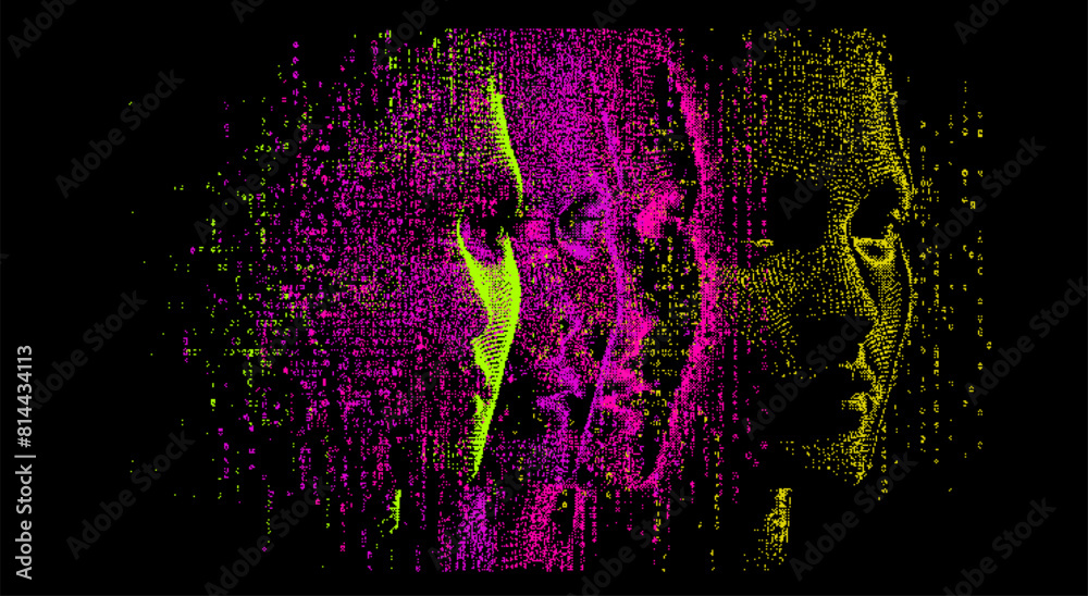 Distorted human face on dark background. Conceptual vector illustration ...