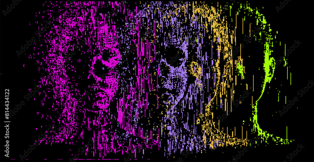 Distorted human face on dark background. Conceptual vector illustration ...