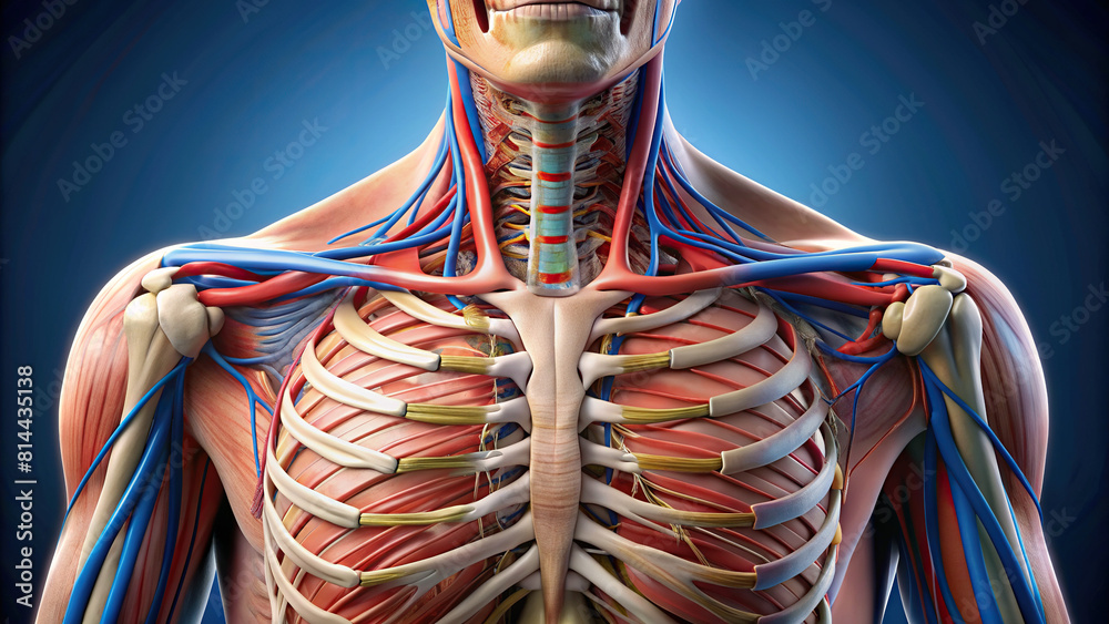 Detailed view of a collarbone, showcasing its slender structure and ...