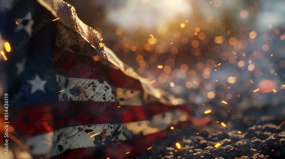 American flag burning in the fire. Patriotic background. Selective ...