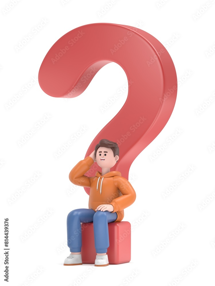 3D illustration of male guy Qadir puzzled and contemplating. 3D ...