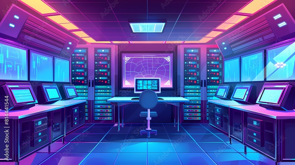 cartoon control room set with server racks Stock Illustration | Adobe Stock