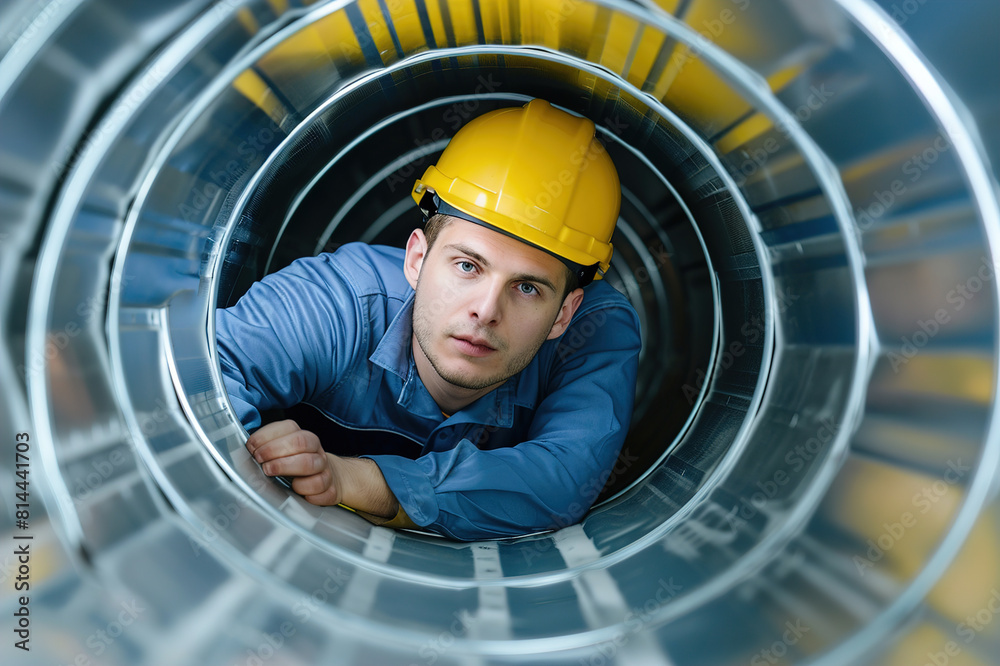 HVAC technician installing ductwork, ensuring proper airflow and ...