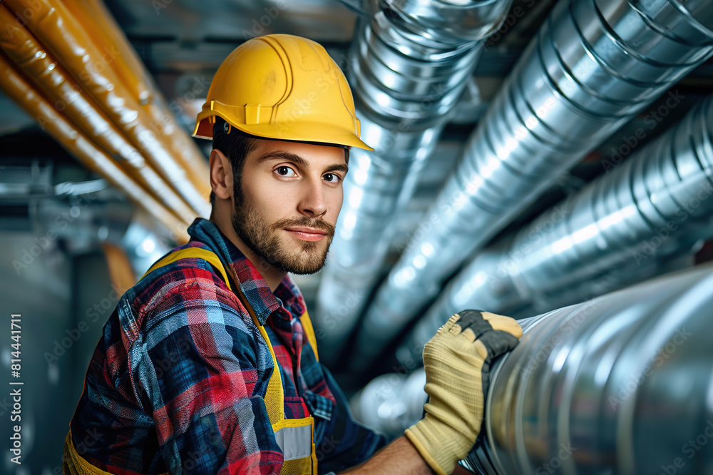 HVAC technician installing ductwork, ensuring proper airflow and ...