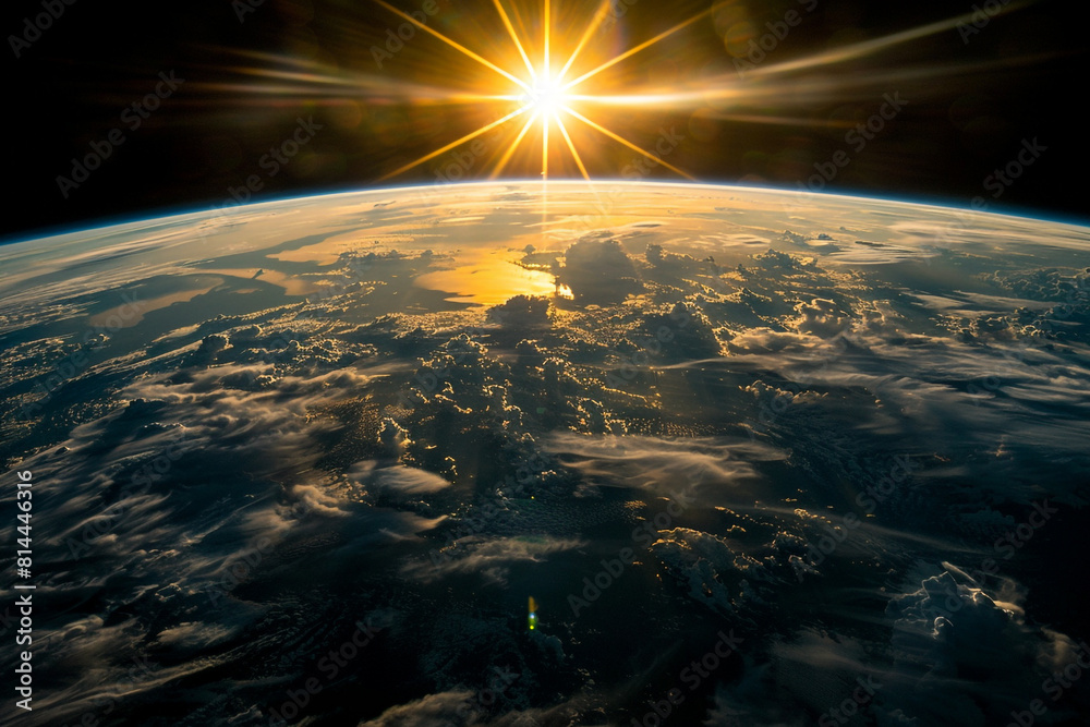 A breathtaking view of the sunrise as seen from the orbit of space ...