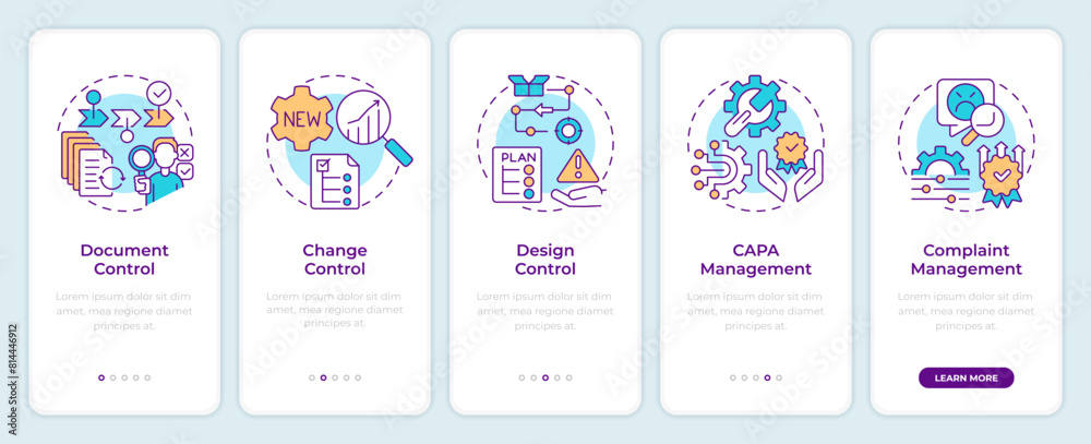 QMS processes onboarding mobile app screen. Document control ...