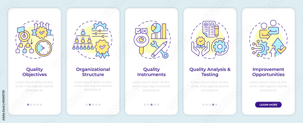 Vecteur Stock Quality management system elements onboarding mobile app ...