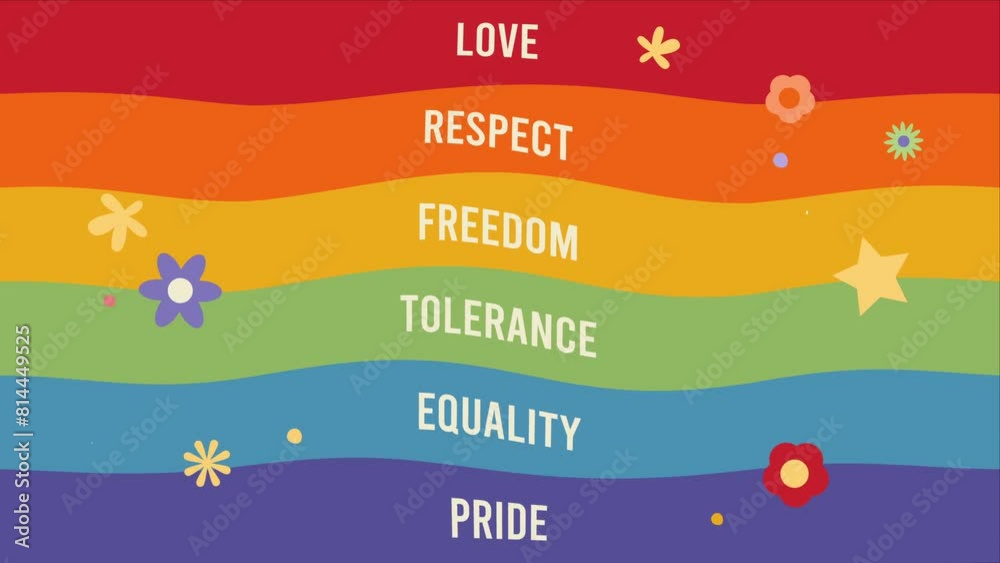 Rainbow color LGBT pride flag. LOVE, RESPECT, FREEDOM, TOLERANCE ...