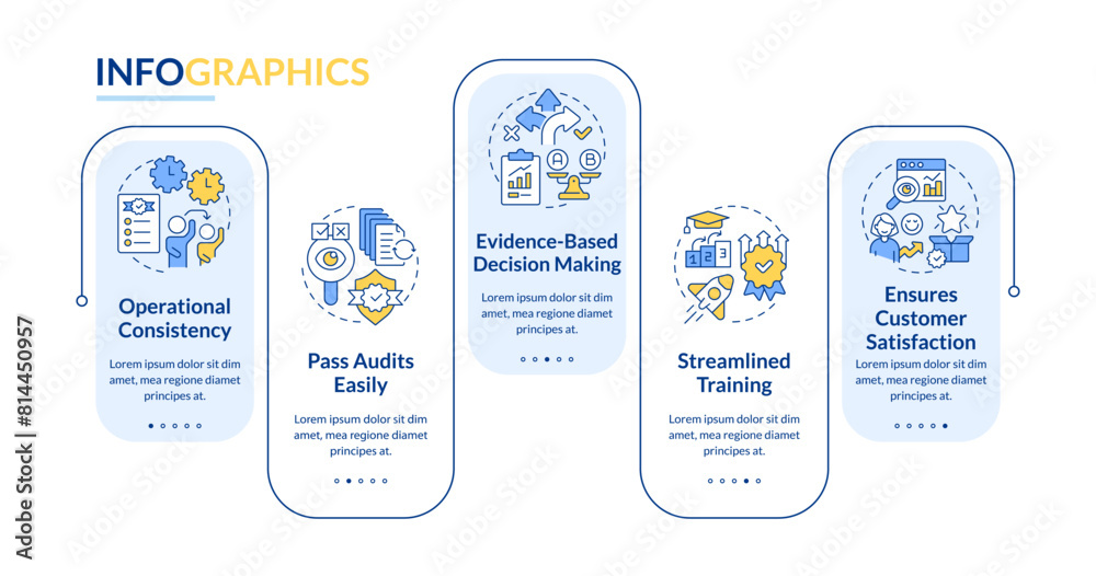 Quality management system benefits rectangle infographic template. Data ...