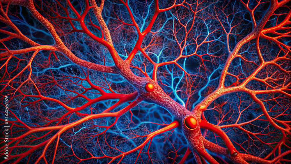 High-resolution photo illustrating the network of blood vessels within ...