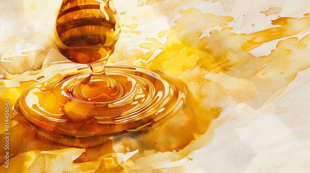 Illustrate a traditional watercolor painting of a close-up honey dipper ...