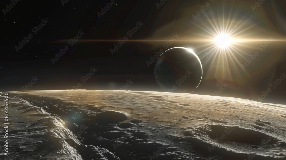 Pluto during a solar eclipse, with the Sun being blocked by Charon ...