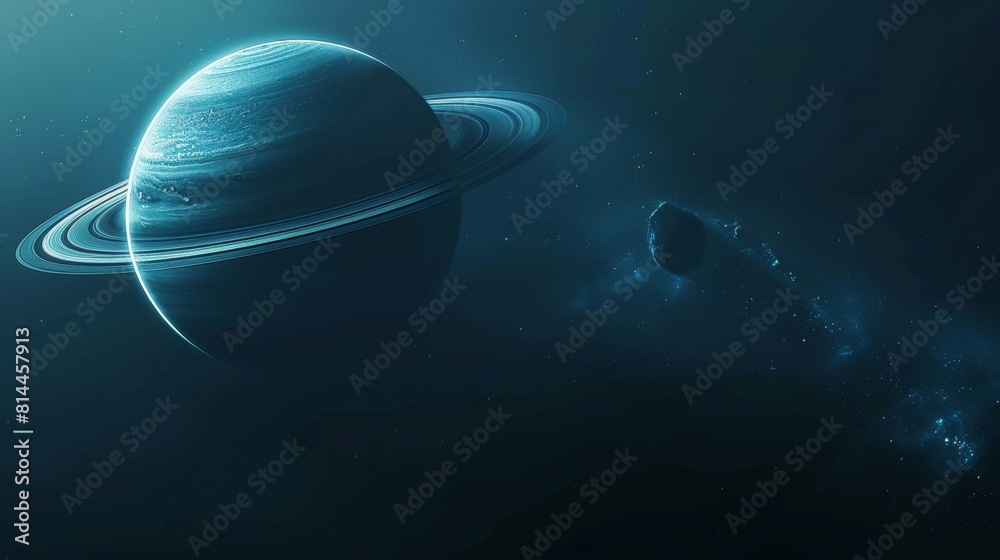 A view of Uranus with a focus on its faint ring system, contrasting ...