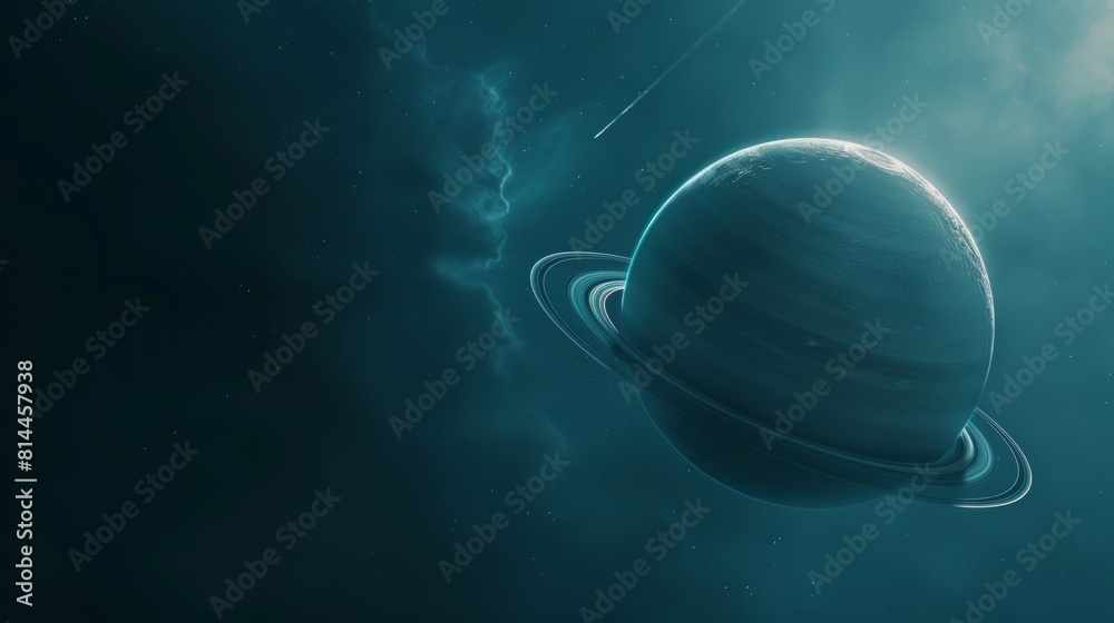 A view of Uranus with a focus on its faint ring system, contrasting ...