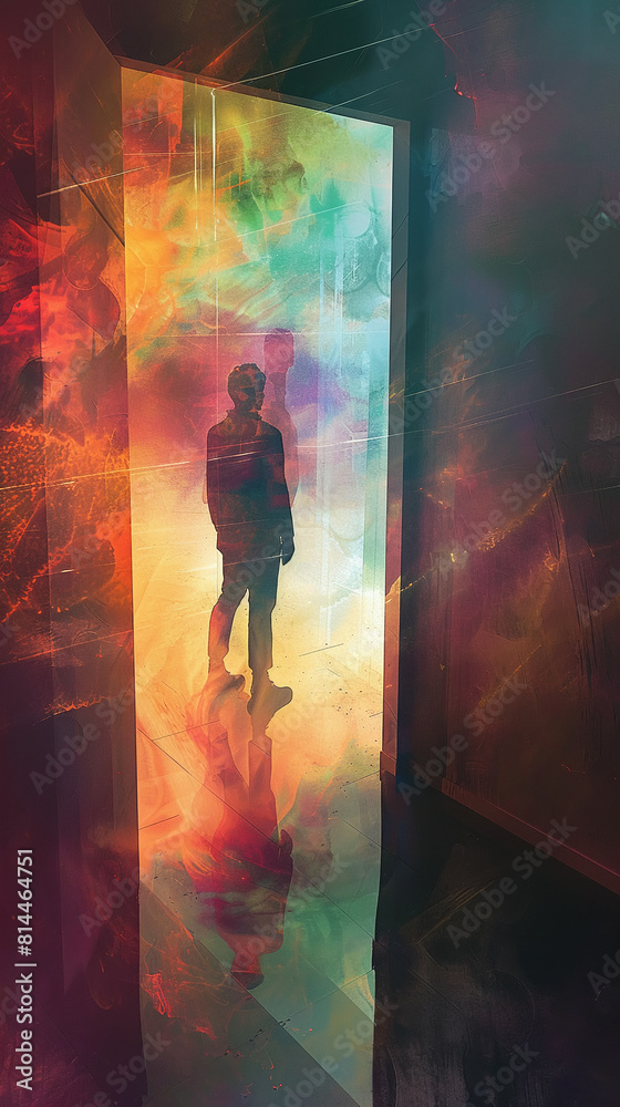 Mysterious quantum mirror, reflecting distorted but familiar image ...